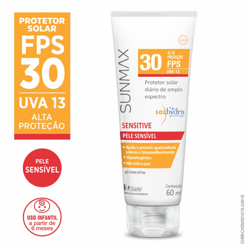 Protetor Solar Sun Max Sensitive Fps 30 Gel/Creme Com 60 Gramas - drogafuji